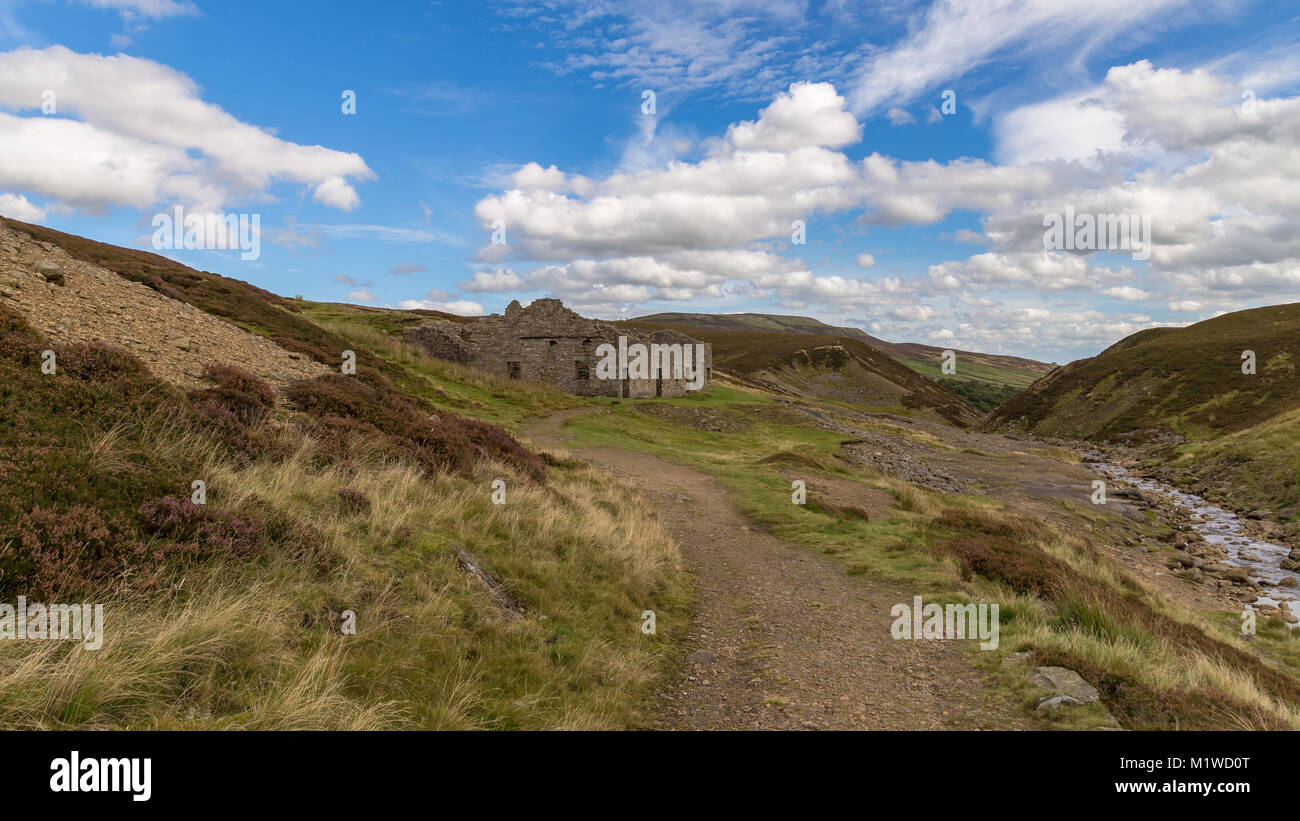 Yorkshire Dales landscape with the ruins of the Surrender Smelt Mill ...