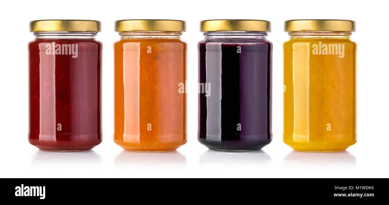 Jars of jam isolated on white background Stock Photo - Alamy