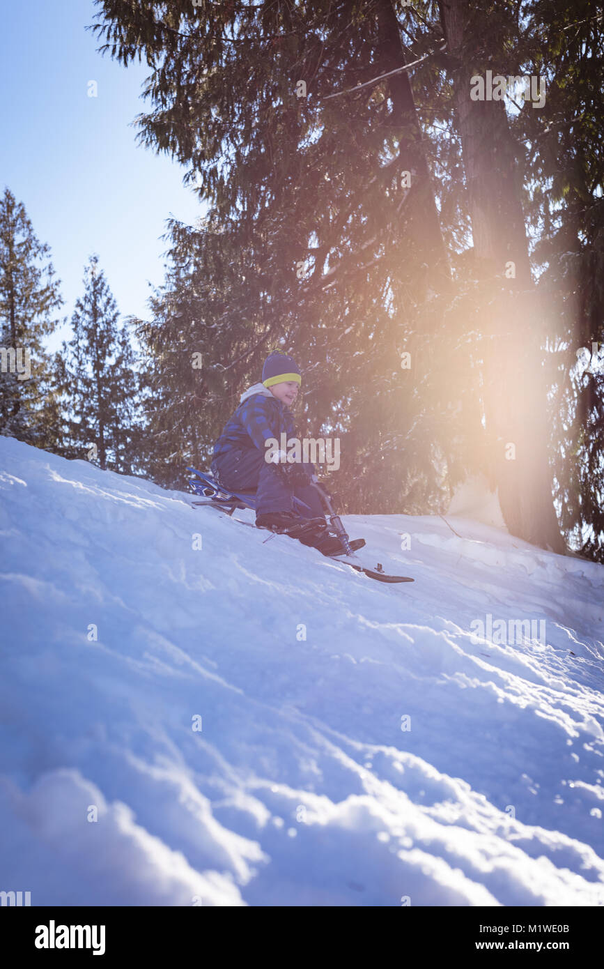 Cute girl playing in sled Stock Photo - Alamy