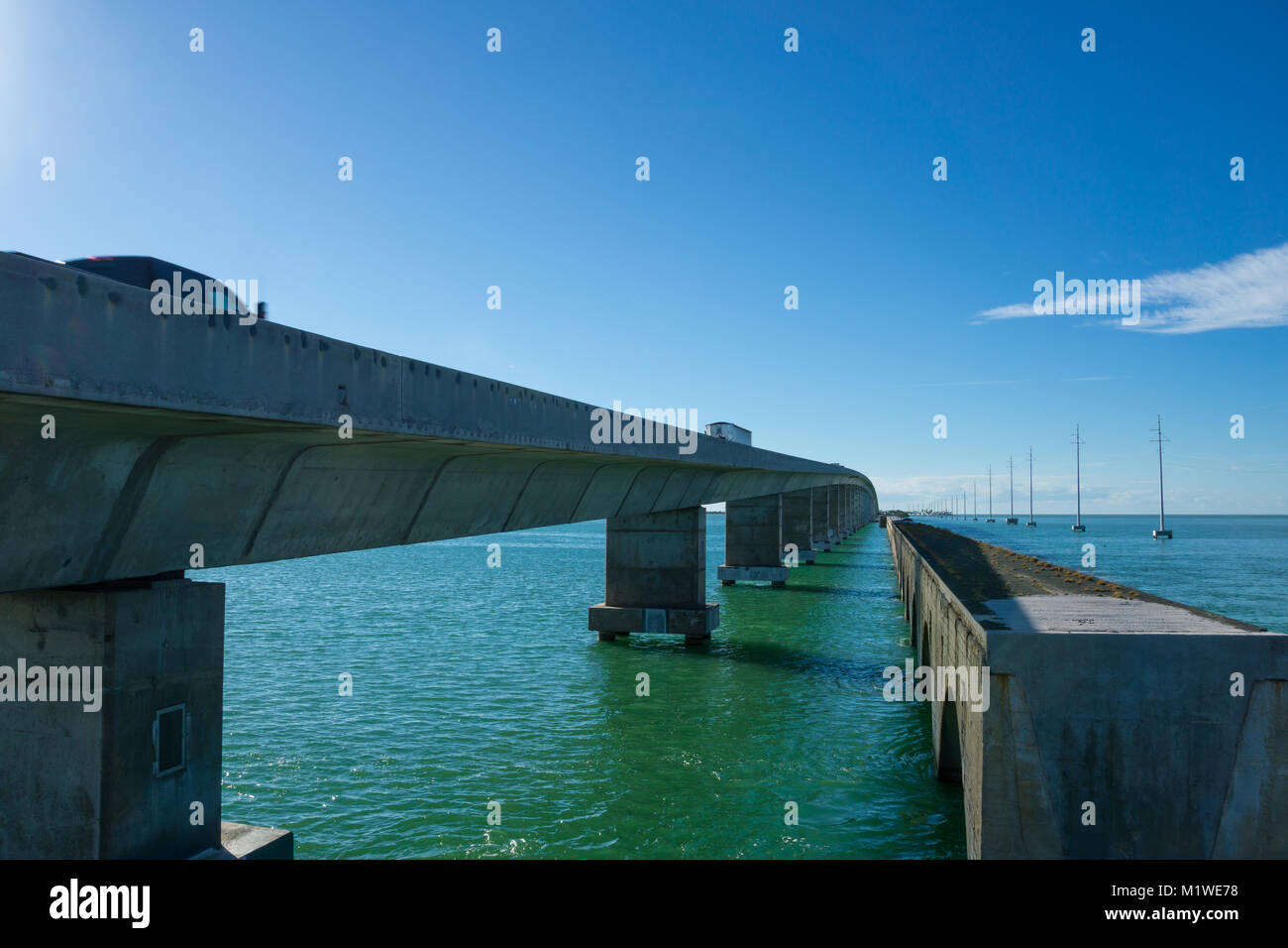 USA, Florida, Giant concrete bridge through the ocean called overseas ...