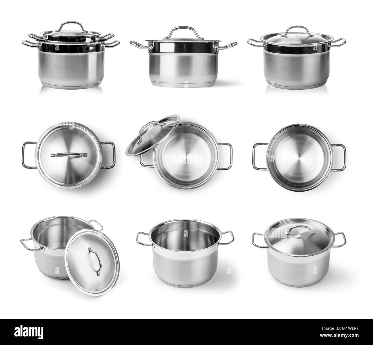 Open stainless steel cooking pot isolated on white Stock Photo - Alamy