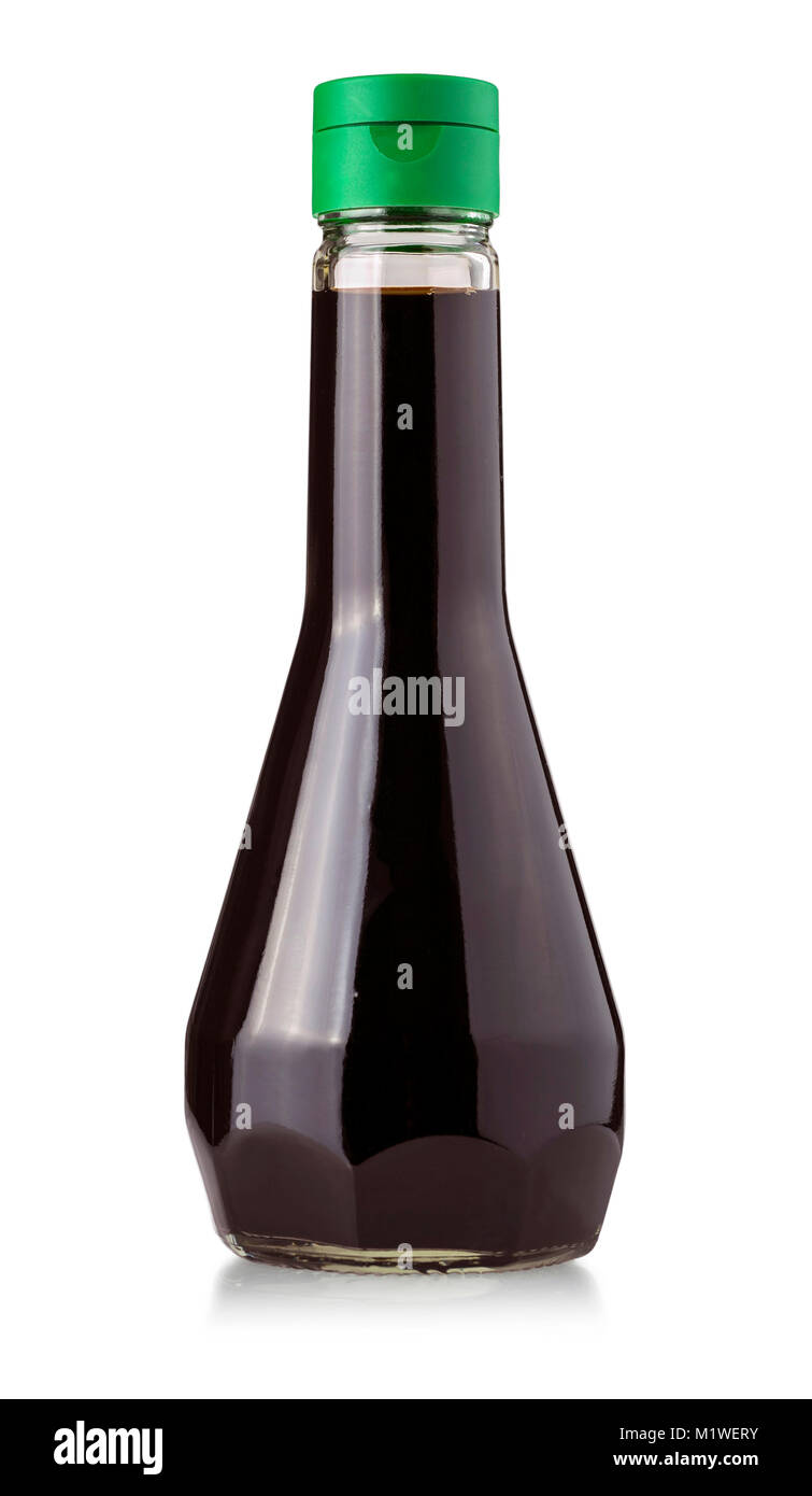 Glass bottle of vinegar isolated on white background with clipping path ...