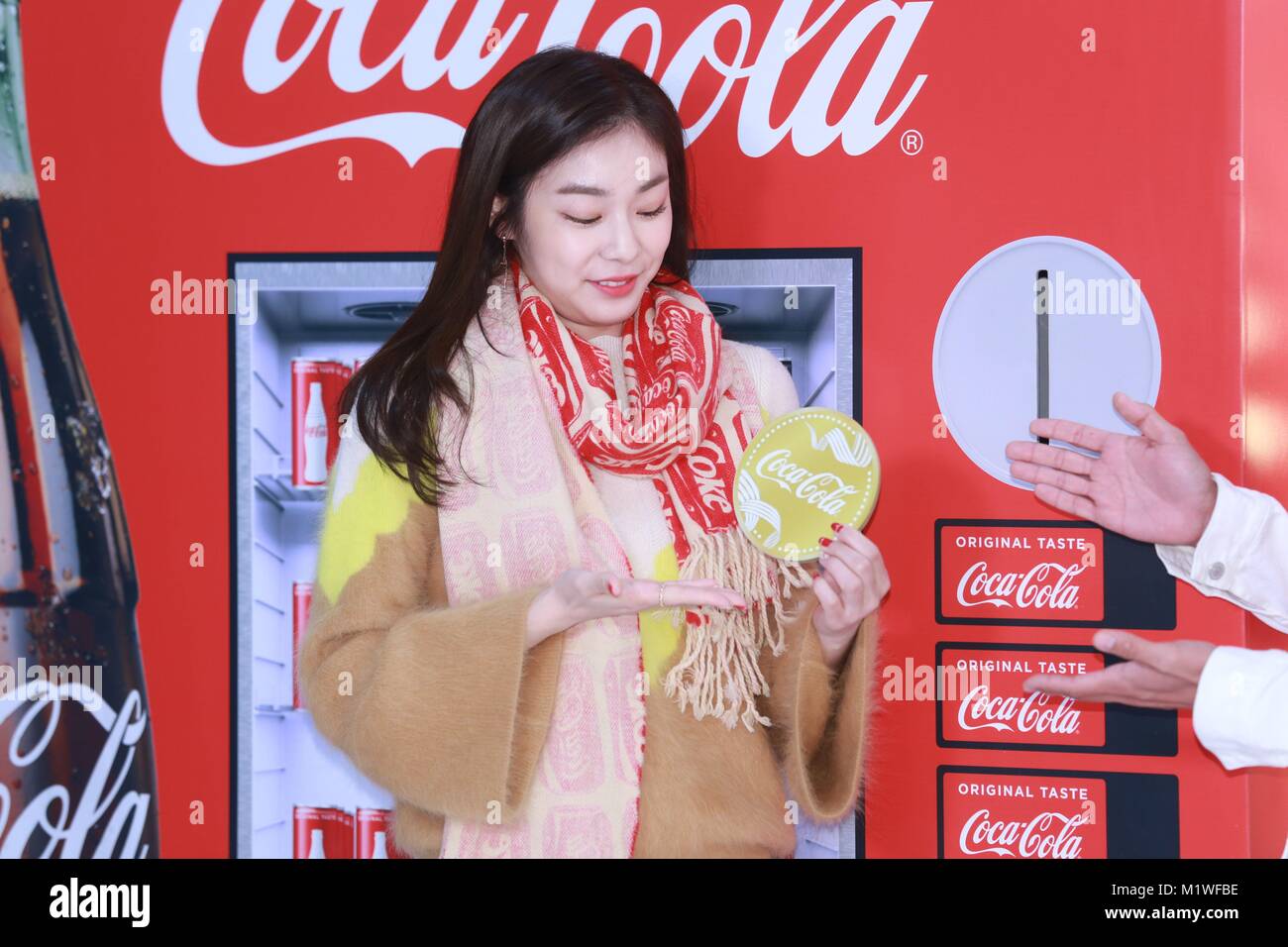 Seoul, Korea. 01st Feb, 2018. Kim Yuna and Park Bo-gum attend the Coca ...