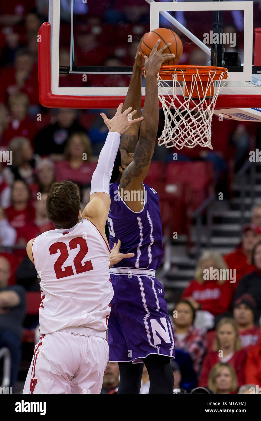 Madison, WI, USA. 1st Feb, 2018. Northwestern Wildcats center Dererk ...