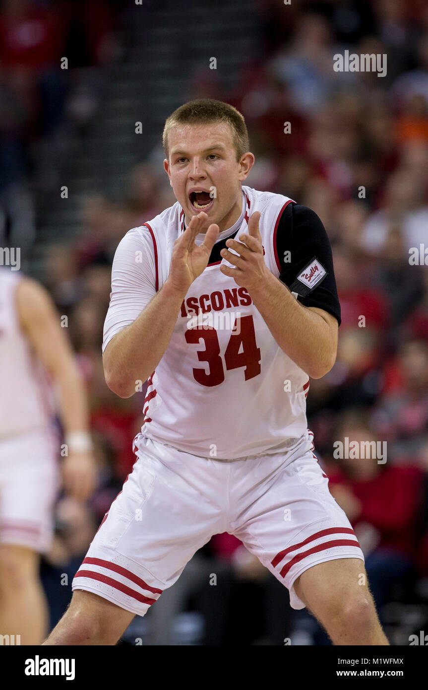 Madison, WI, USA. 1st Feb, 2018. Wisconsin Badgers guard Brad Davison ...