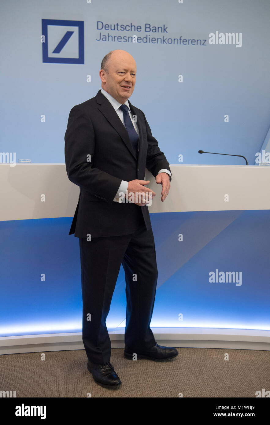 John Cryan, CEO of Deutsche Bank, attends a press conference in ...