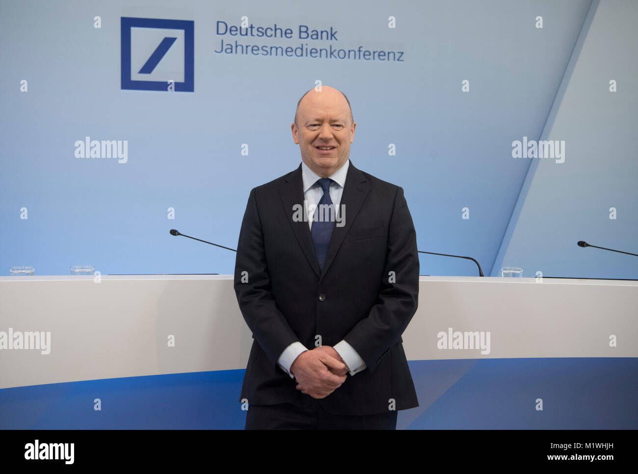 John Cryan, CEO of Deutsche Bank, attends a press conference in ...