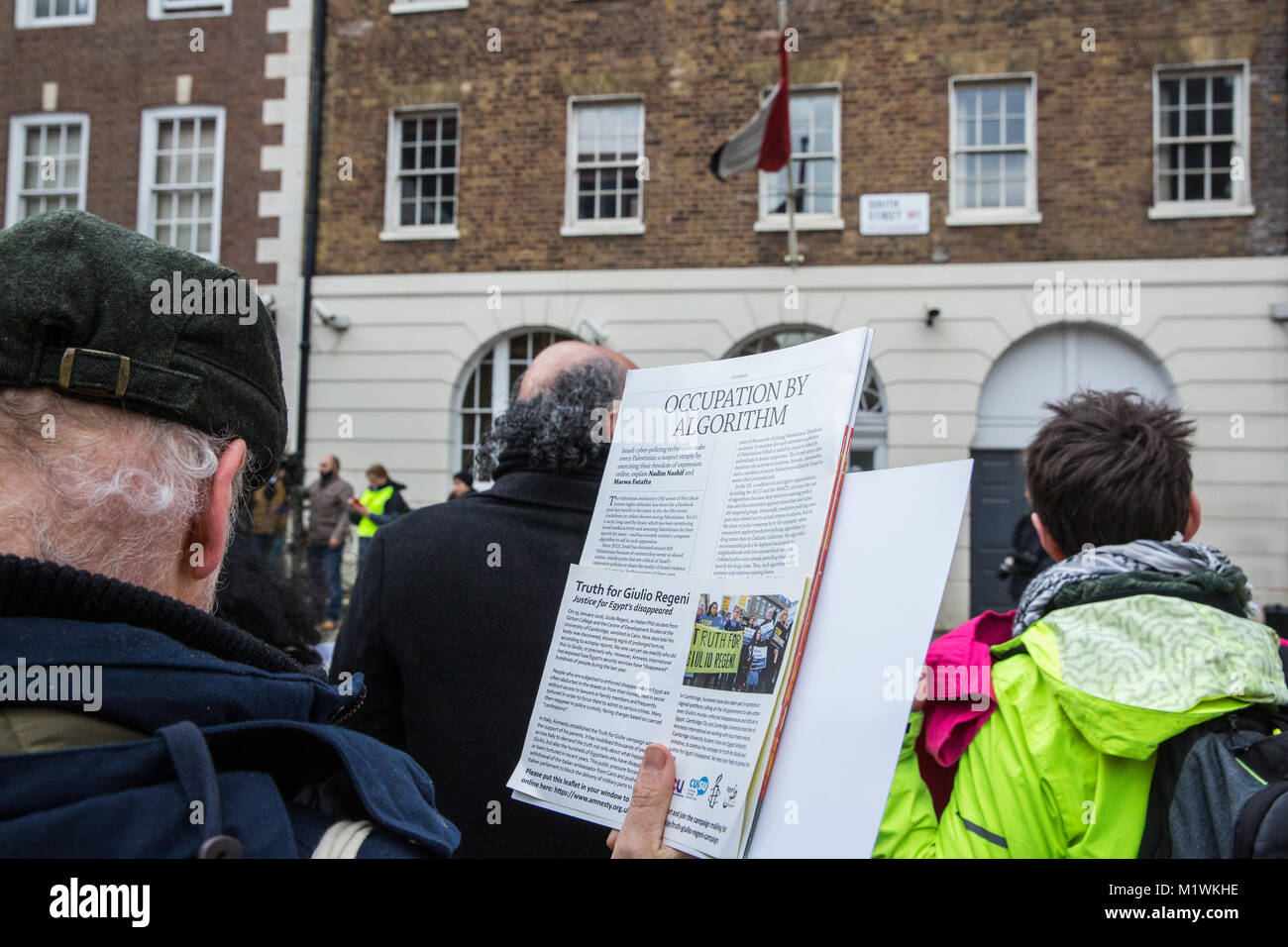 London, UK. 2nd February, 2018. Campaigners from Amnesty International ...