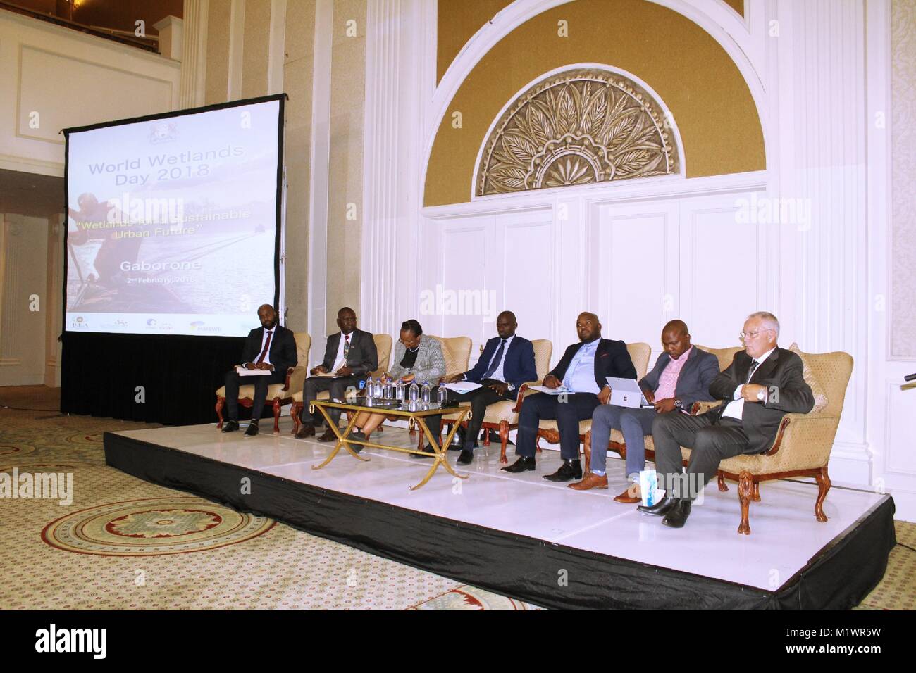 Gaborone, Botswana. 2nd Feb, 2018. Participants attend a panel ...