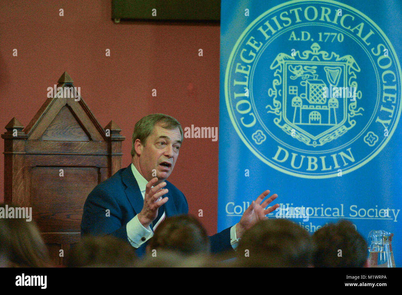 Trinity College, Dublin, Ireland. 2nd February 2018. Nigel Farage ...