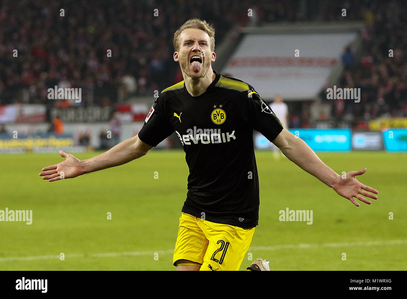 Cologne, Germany. 2nd Feb, 2018. Dortmund's Andre Schurrle celebrates ...