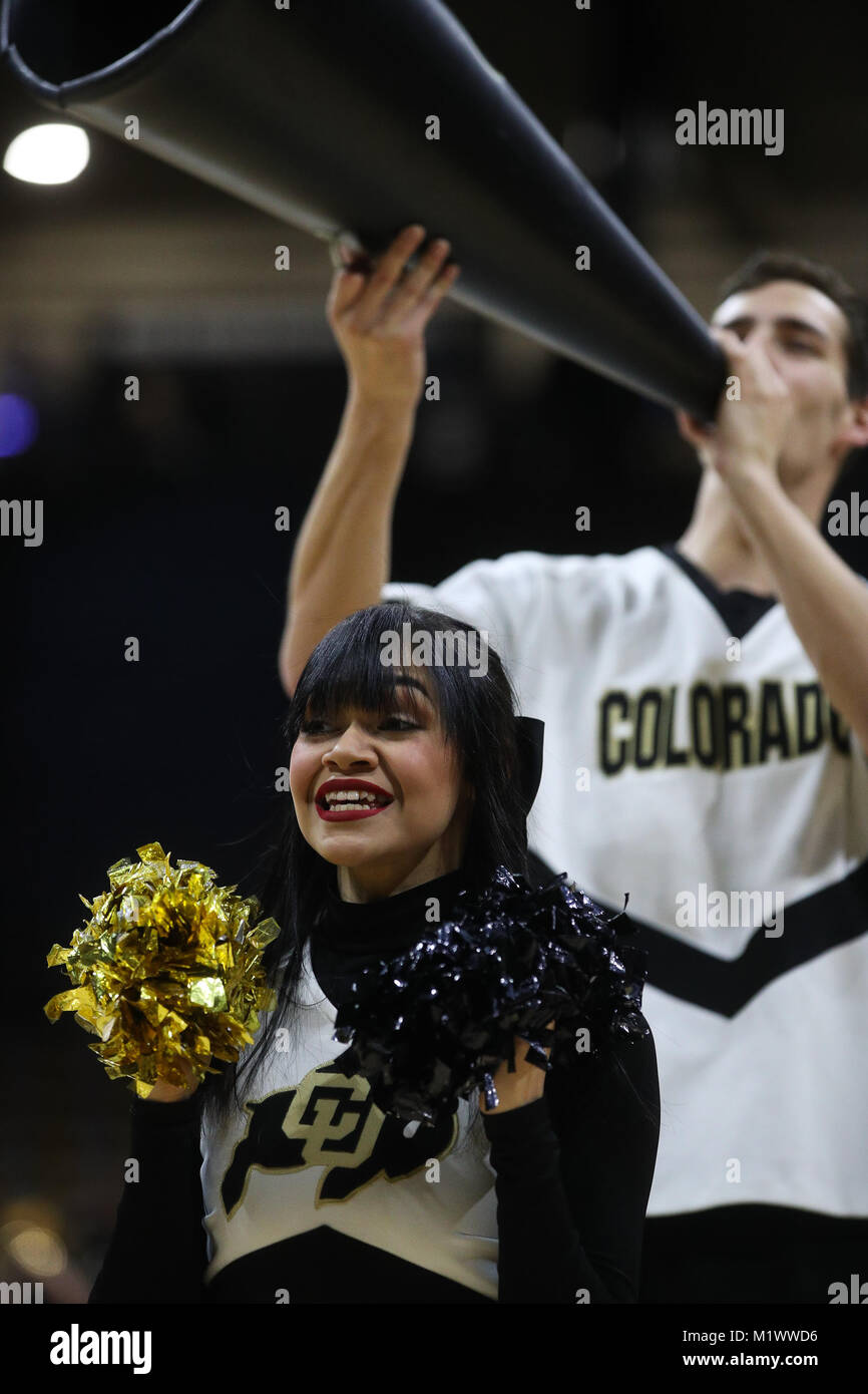 Boulder. 2nd Feb, 2018. The Colorado cheerleaders perform before the ...