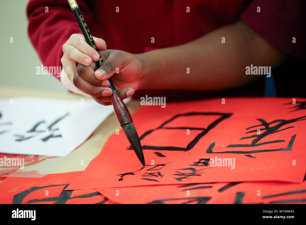 New York, USA. 2nd Feb, 2018. A student from Beijing teaches a student ...