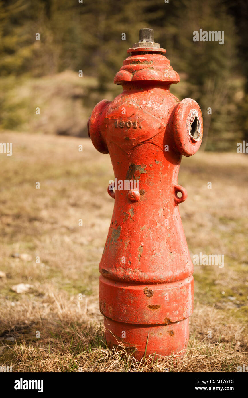Old red Fire Hydrant in a ghost town in British Columbia Stock Photo ...
