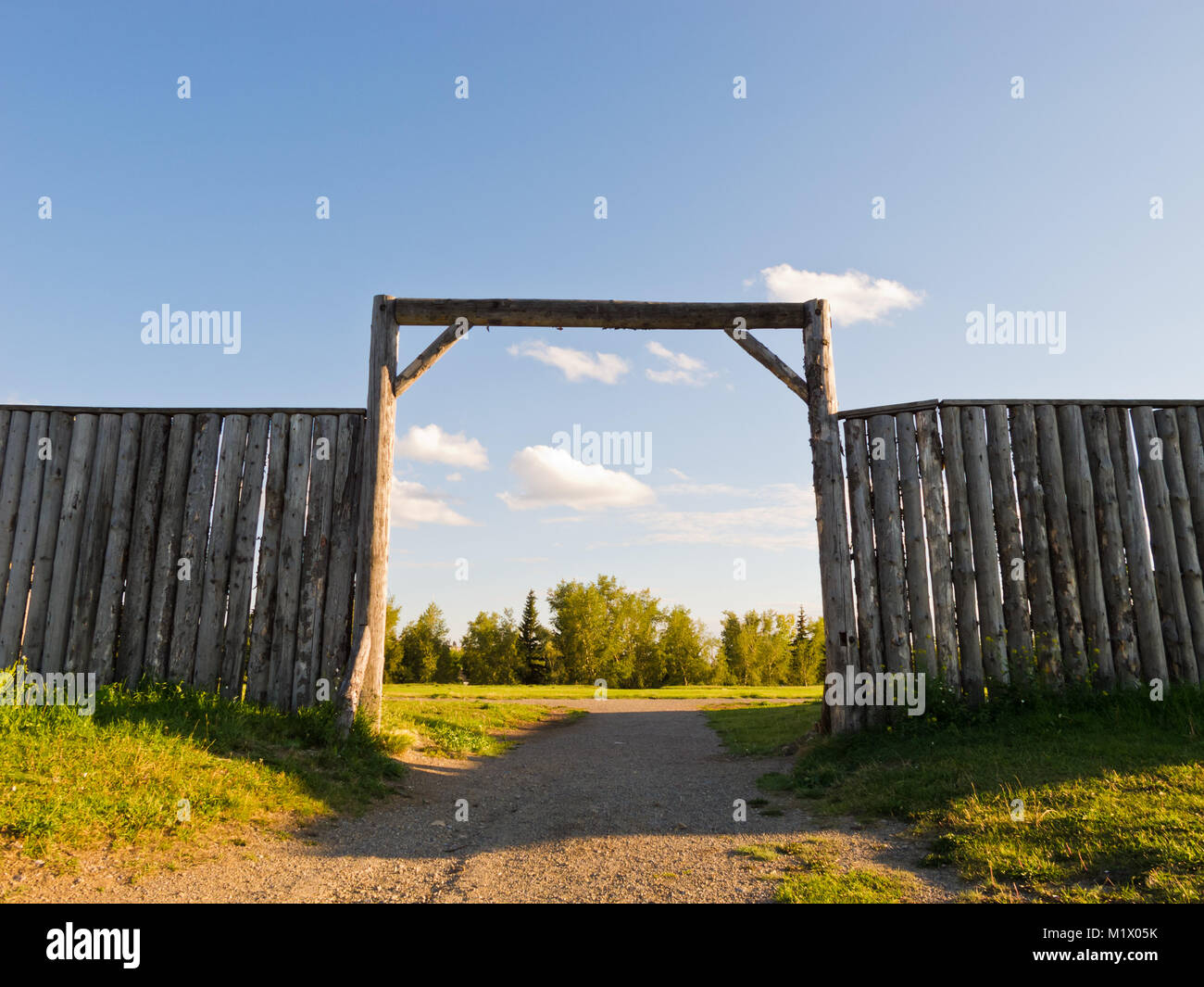 Wooden wall and gate of an old fort, Calgary, Alberta, Canada Stock ...
