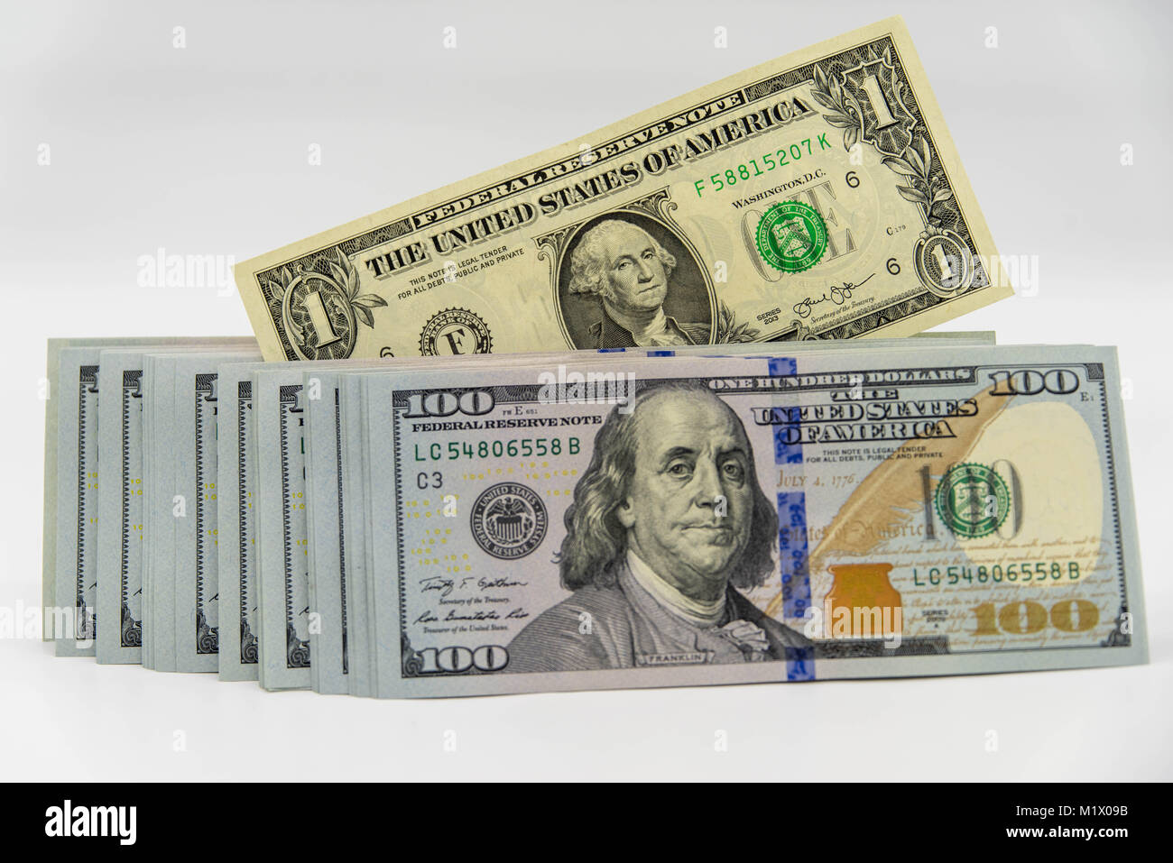 a stack of us 100 dollars cash with white background Stock Photo - Alamy