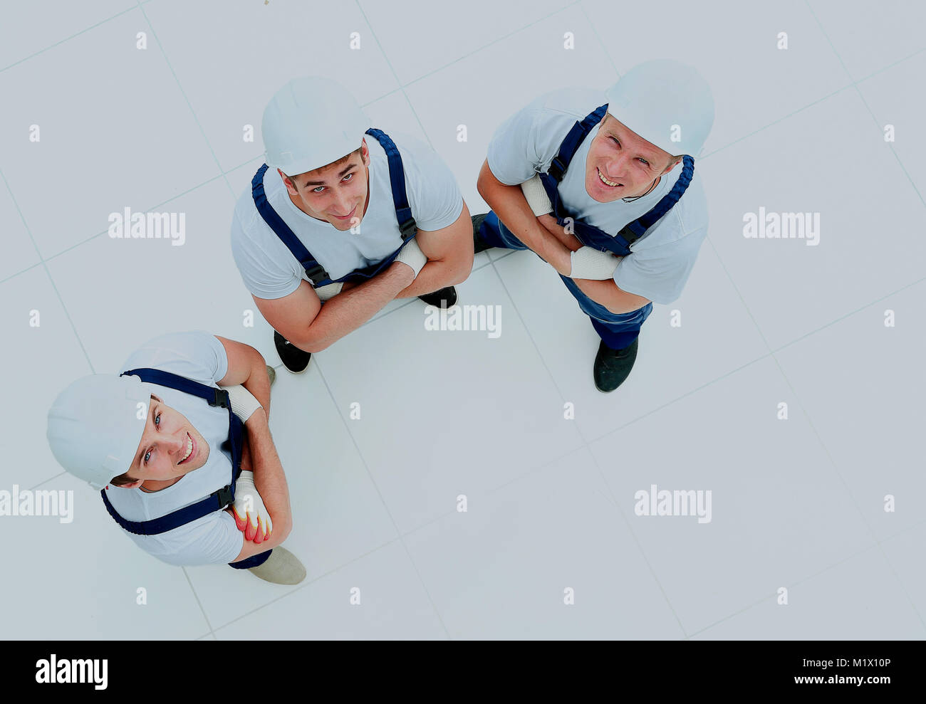 Group of professional industrial workers. top view Stock Photo - Alamy