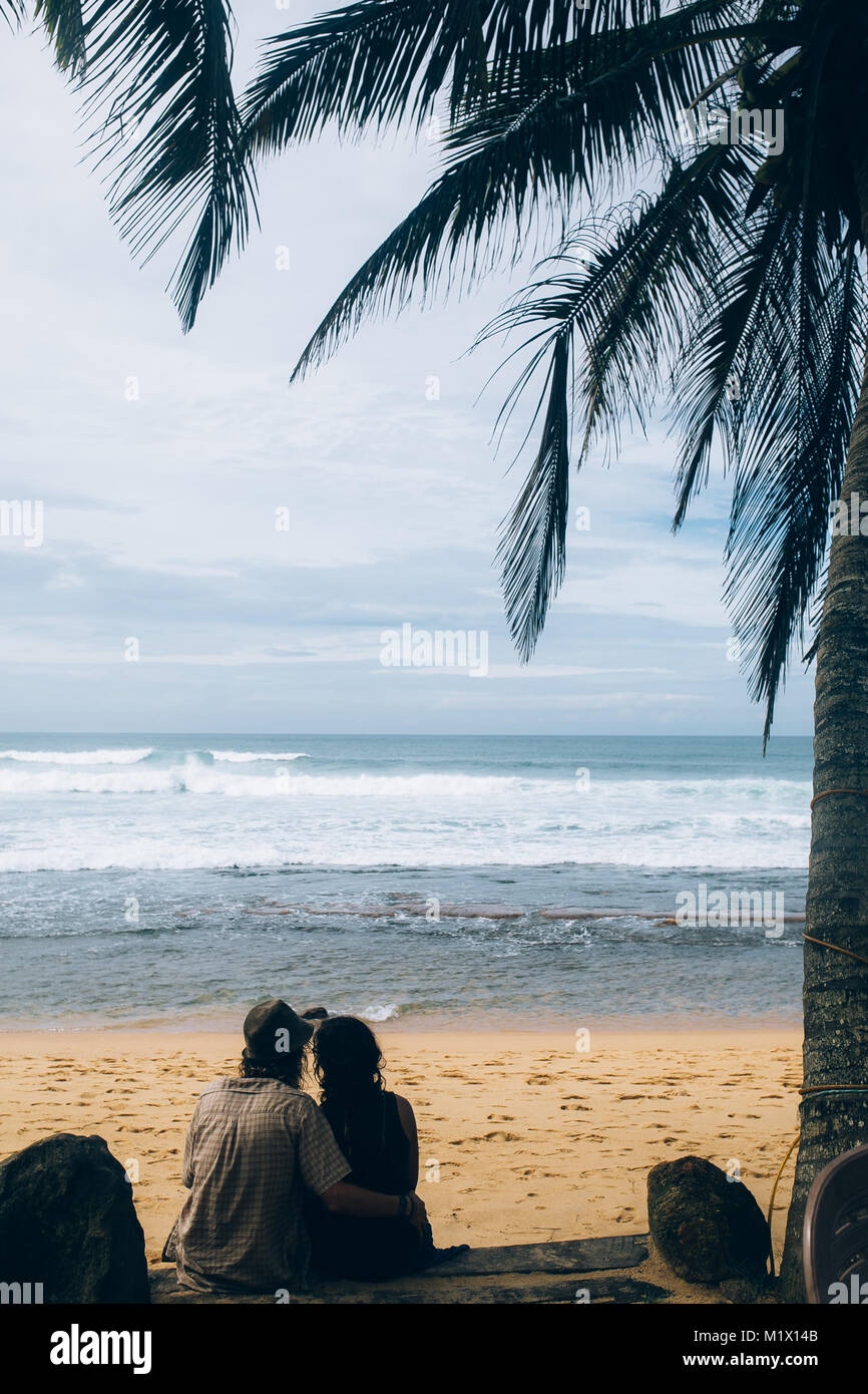 couple sitting under palm trees Stock Photo - Alamy