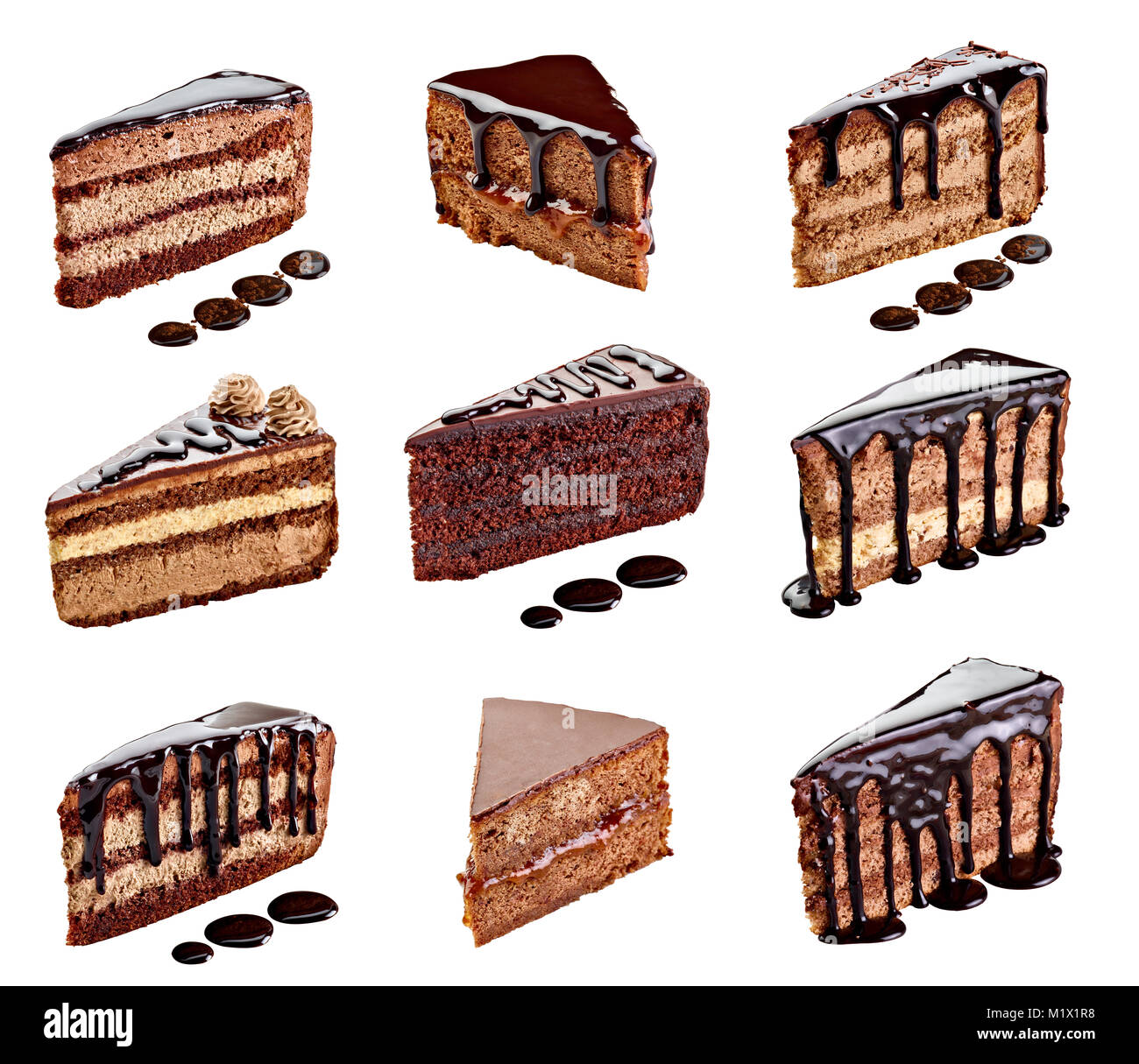 collection of various chocolate cake on white background. each one is ...