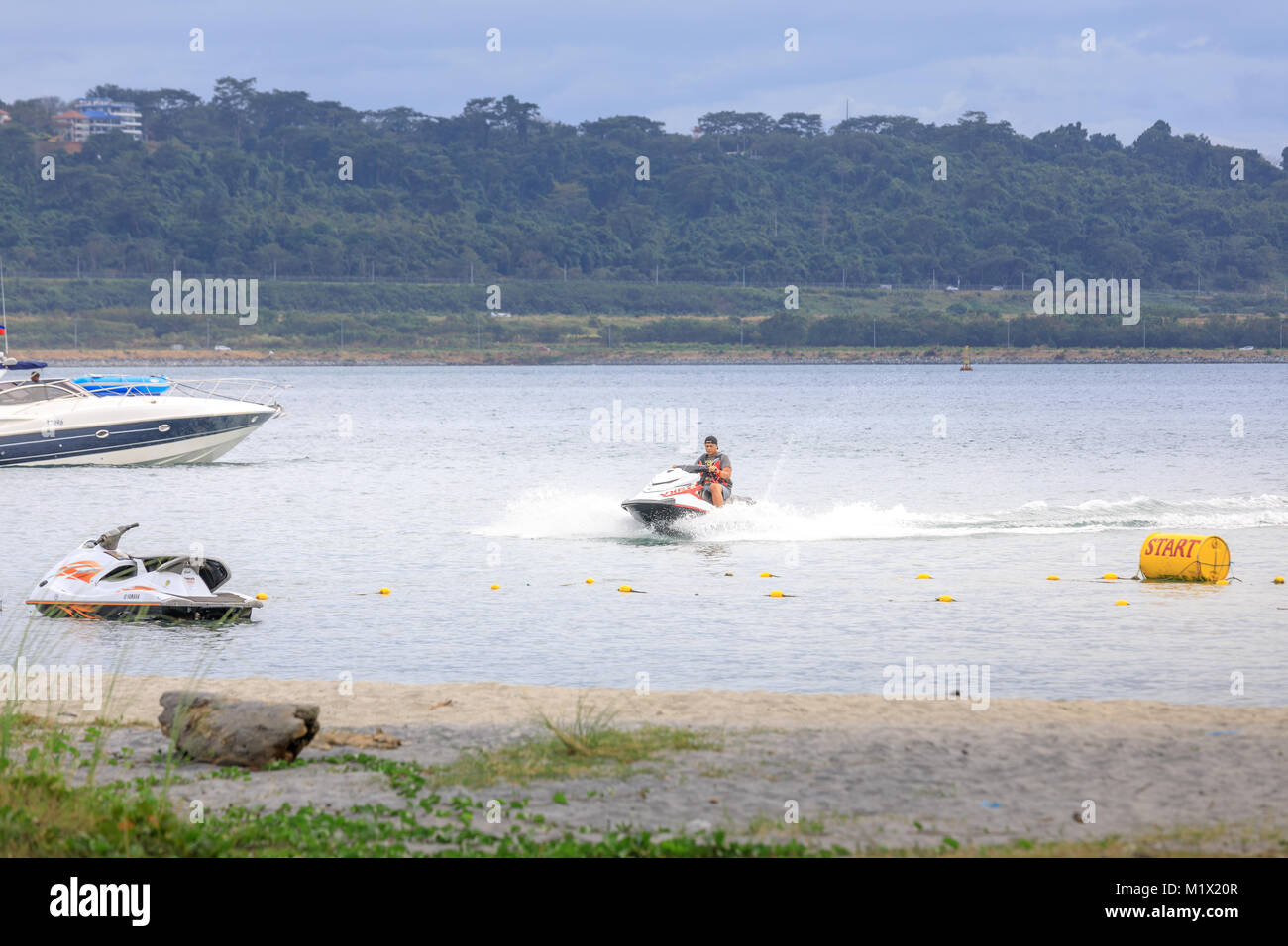 SUBIC BAY, PHILIPPINES : JAN 28, 2018 - Unidentified people joying jet ...