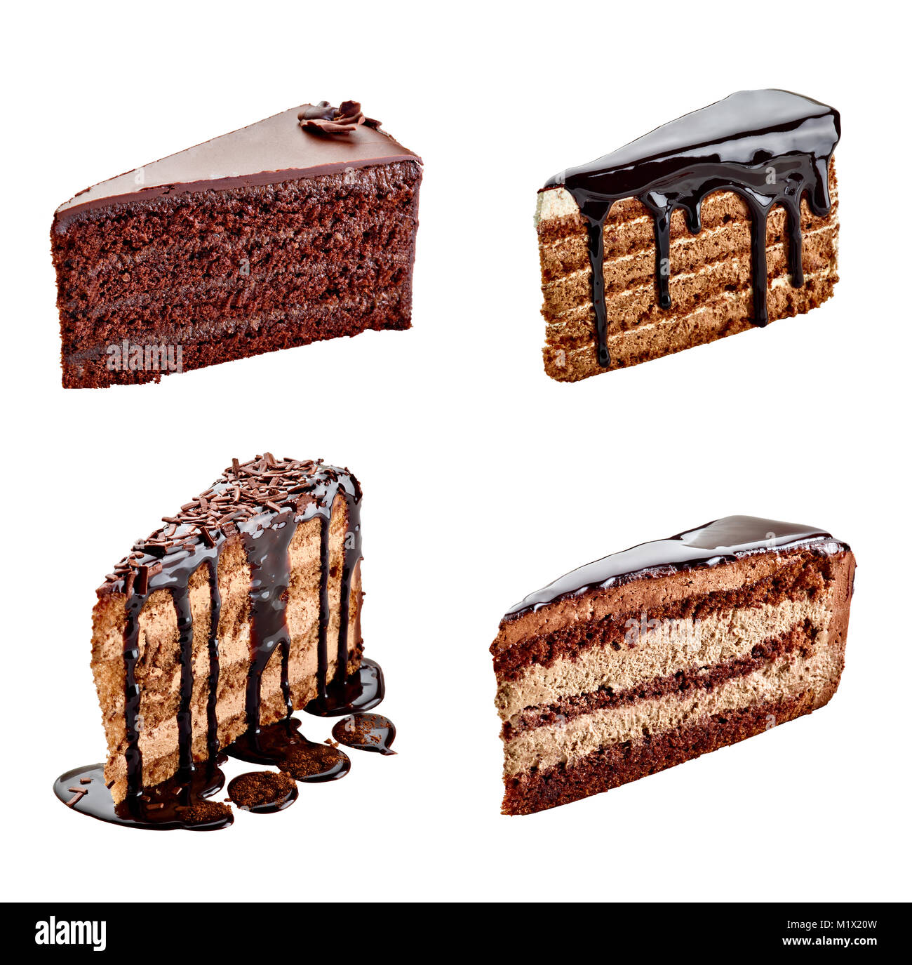 collection of various chocolate cake on white background. each one is ...