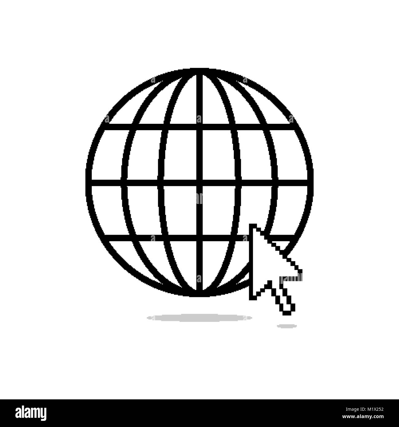 Circular planet internet icon with white pixelated cursor Stock Vector ...