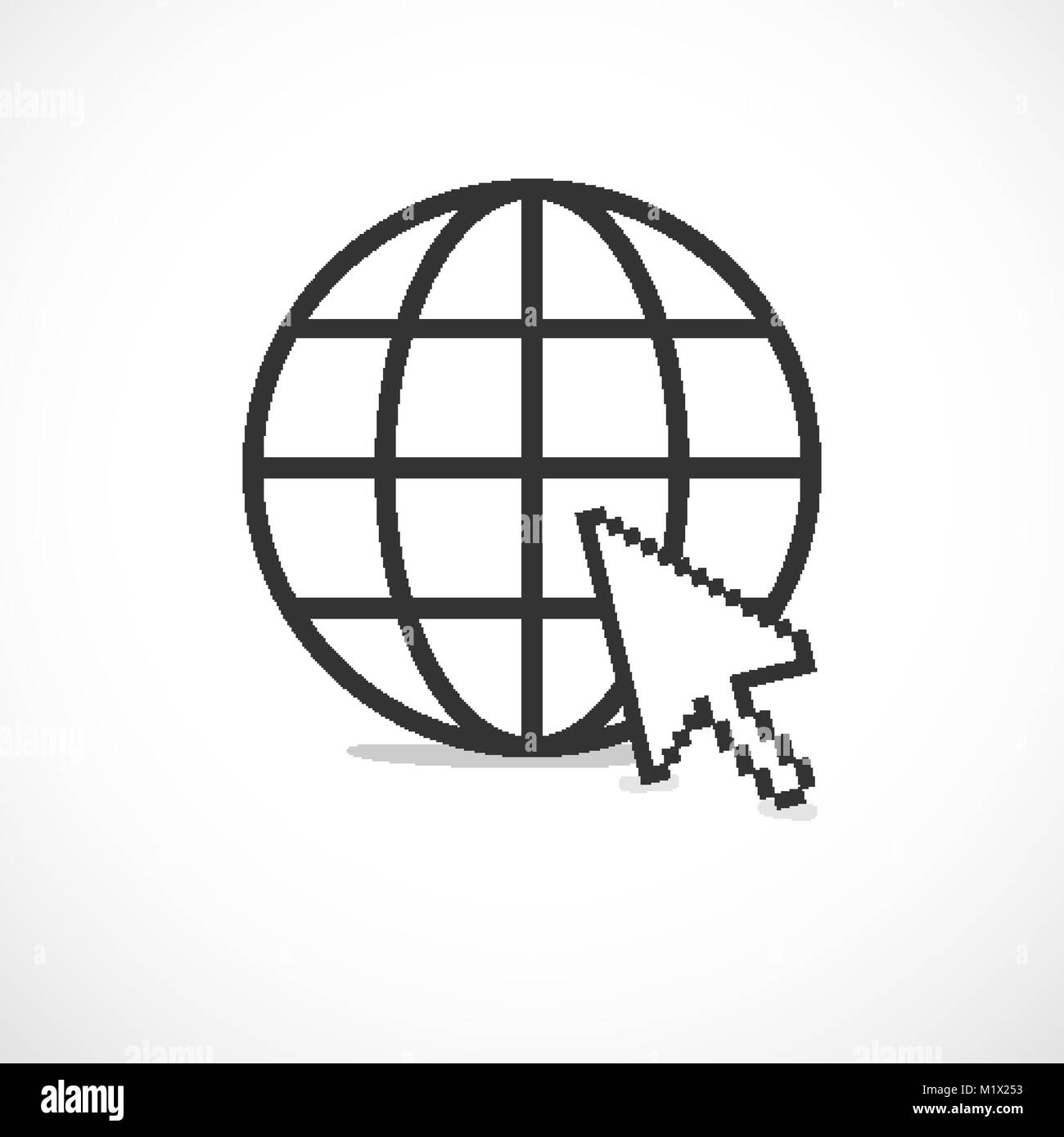 Circular planet internet icon with white pixelated cursor Stock Vector ...