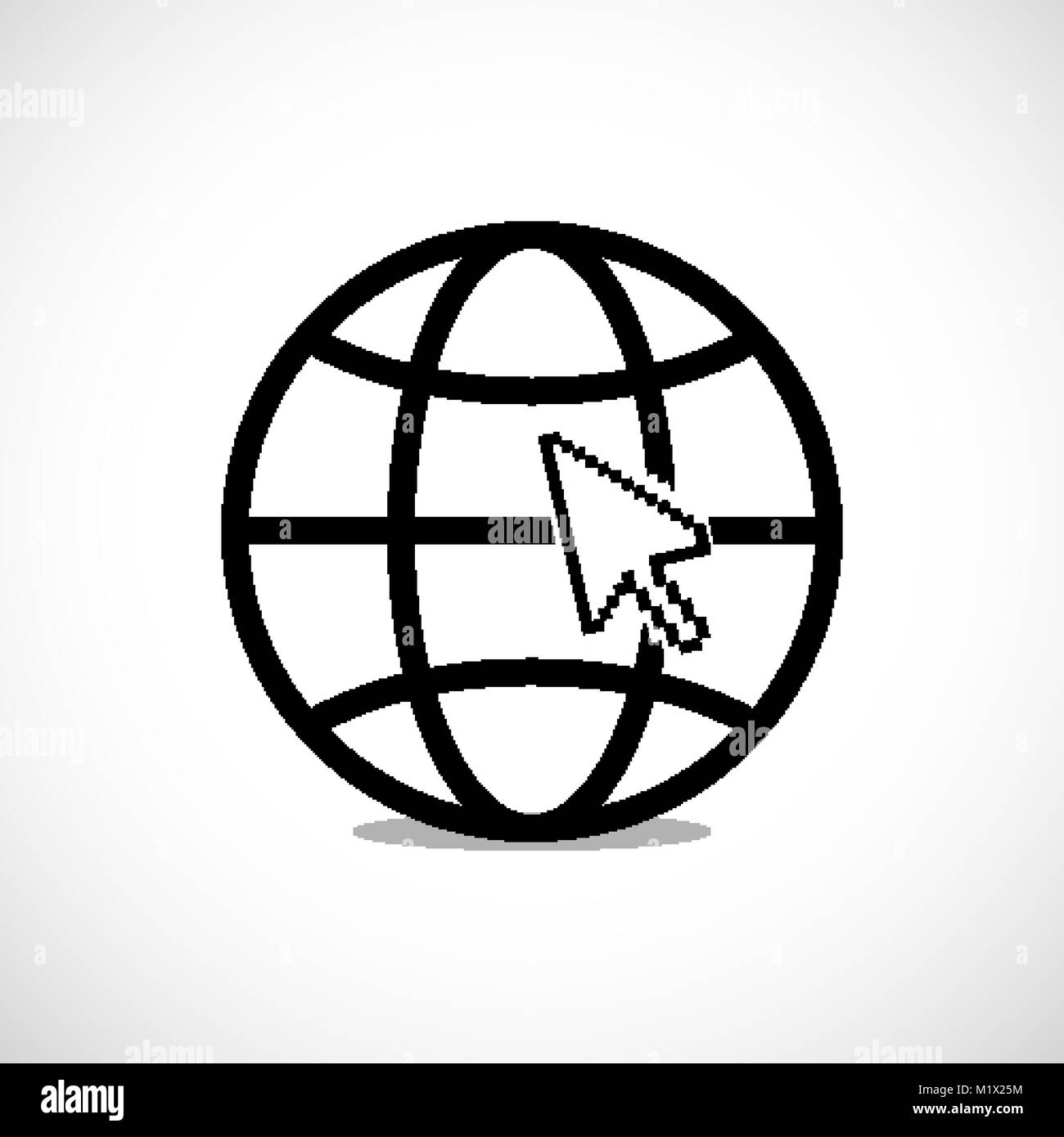 Circular planet internet icon with white pixelated cursor Stock Vector ...