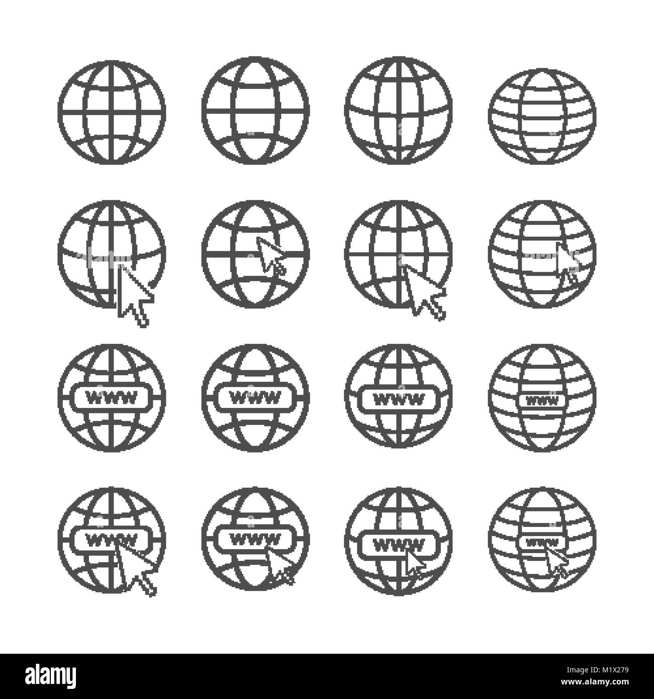 Set of internet favicons. Collection of global net icons with pixalated ...