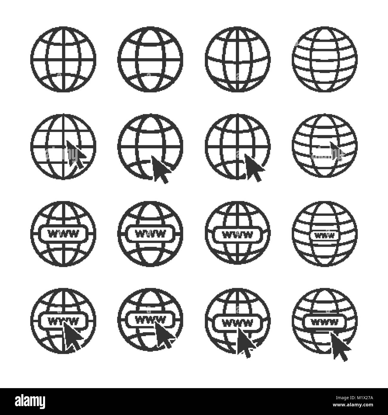 Set of internet favicons. Collection of global net icons with arrow ...