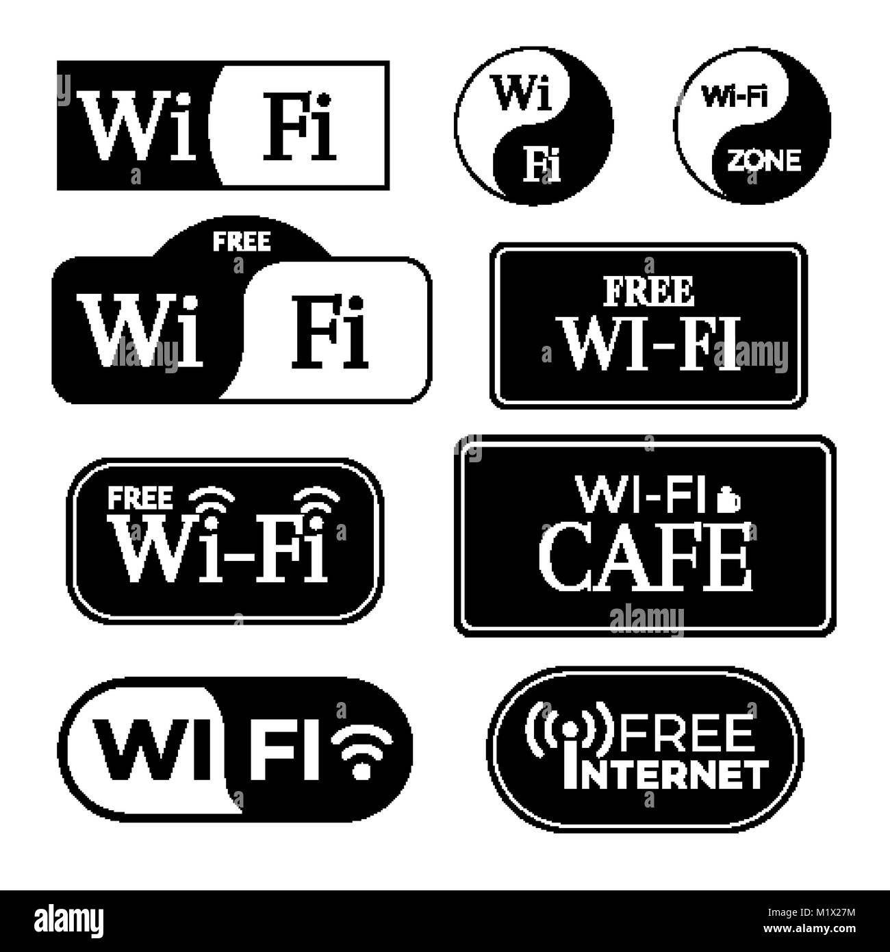 Set of wifi signboards. Free wi-fi zone labels. Modern wi fi connection ...