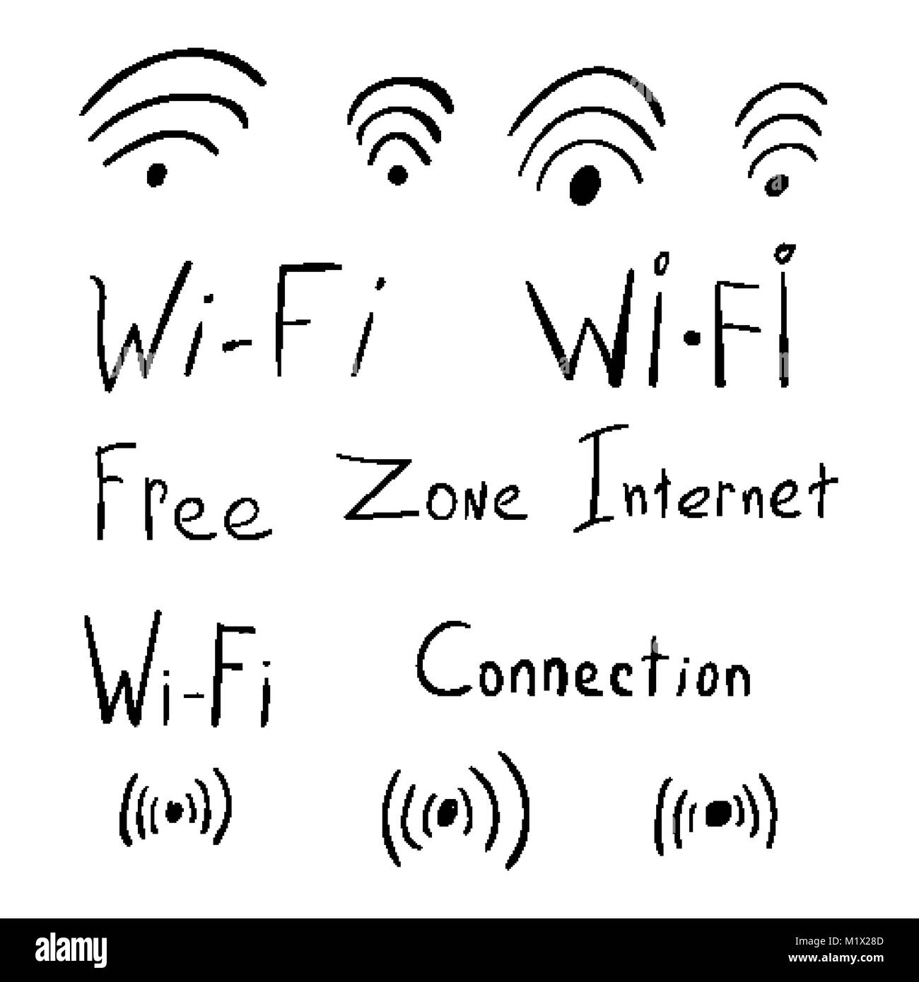 Hand drawn scribble wifi icons. Sketch illustration of the internet ...