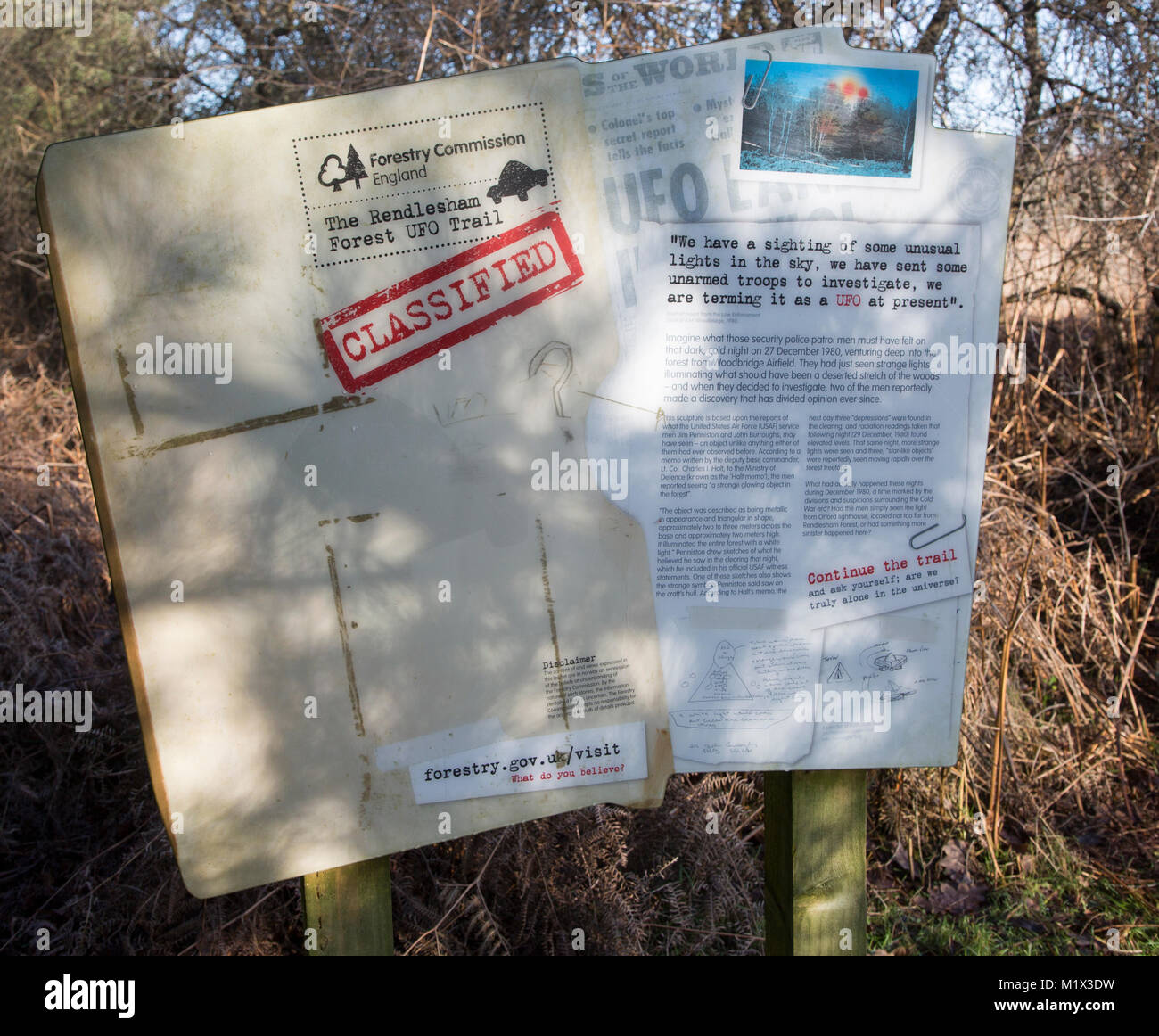 Rendlesham UFO trail, Rendlesham forest, Suffolk, England, UK Stock ...