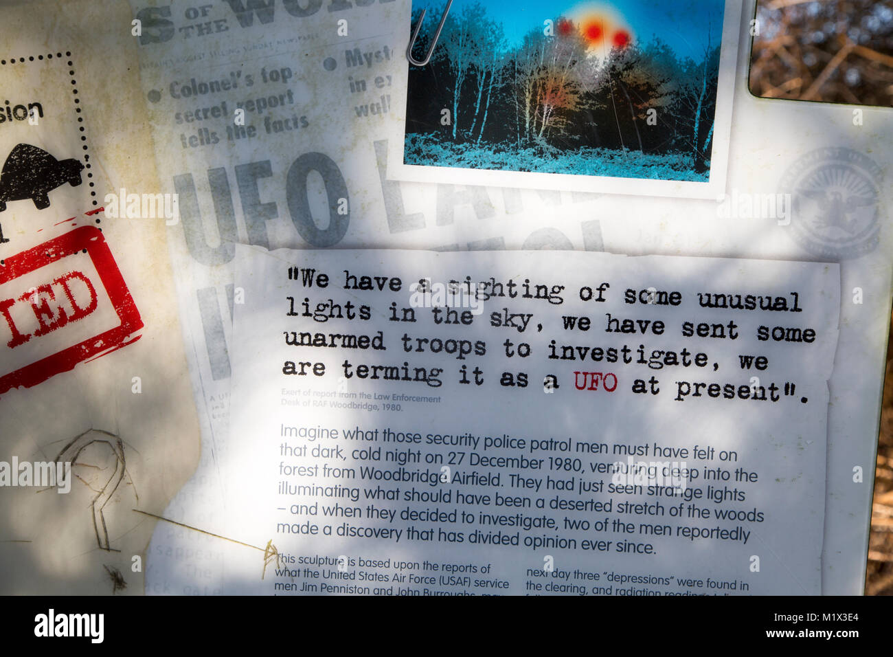 Rendlesham UFO trail, Rendlesham forest, Suffolk, England, UK Stock ...