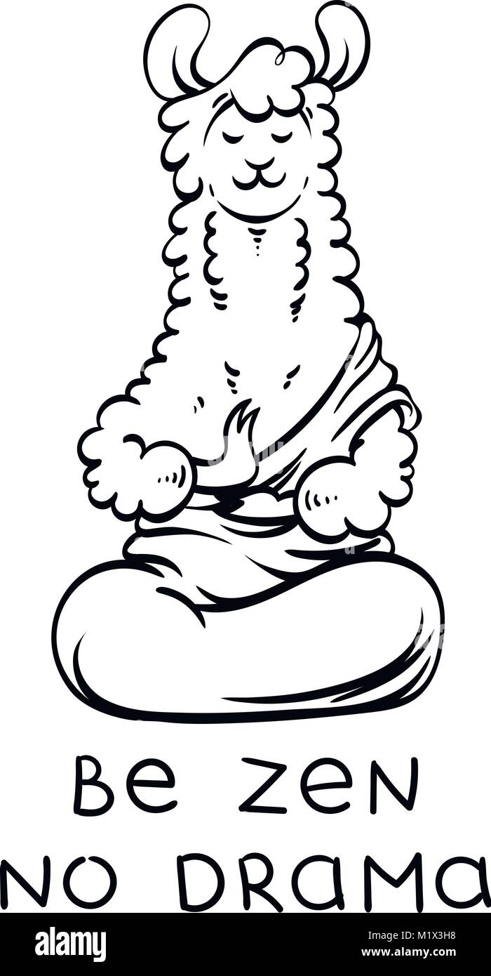 Cute meditating furry llama. Vector cartoon illustration on a white ...