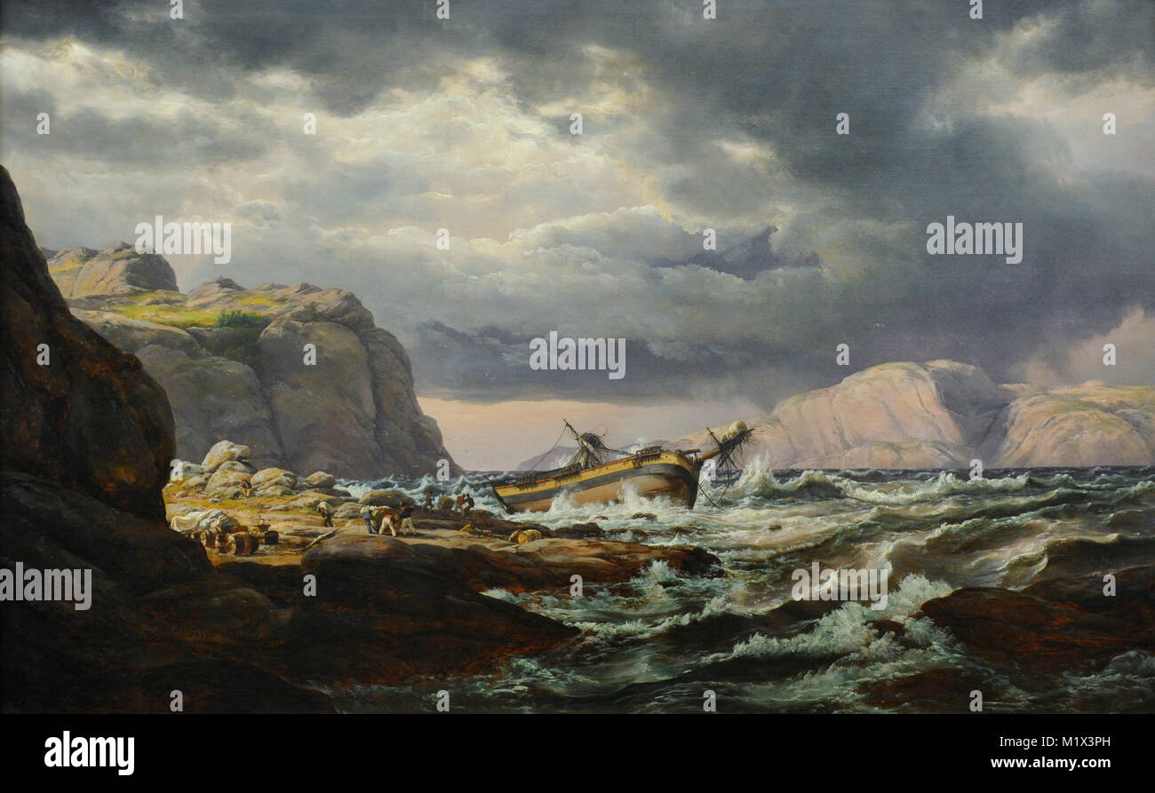 Johan Christian Dahl (1788-1857). Norwegian painter. Shipwreck on the ...