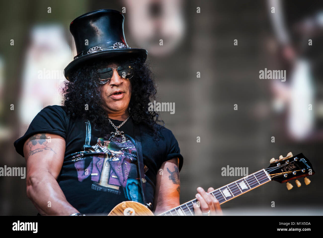 The American musician and guitarist Slash performs a live concert with ...