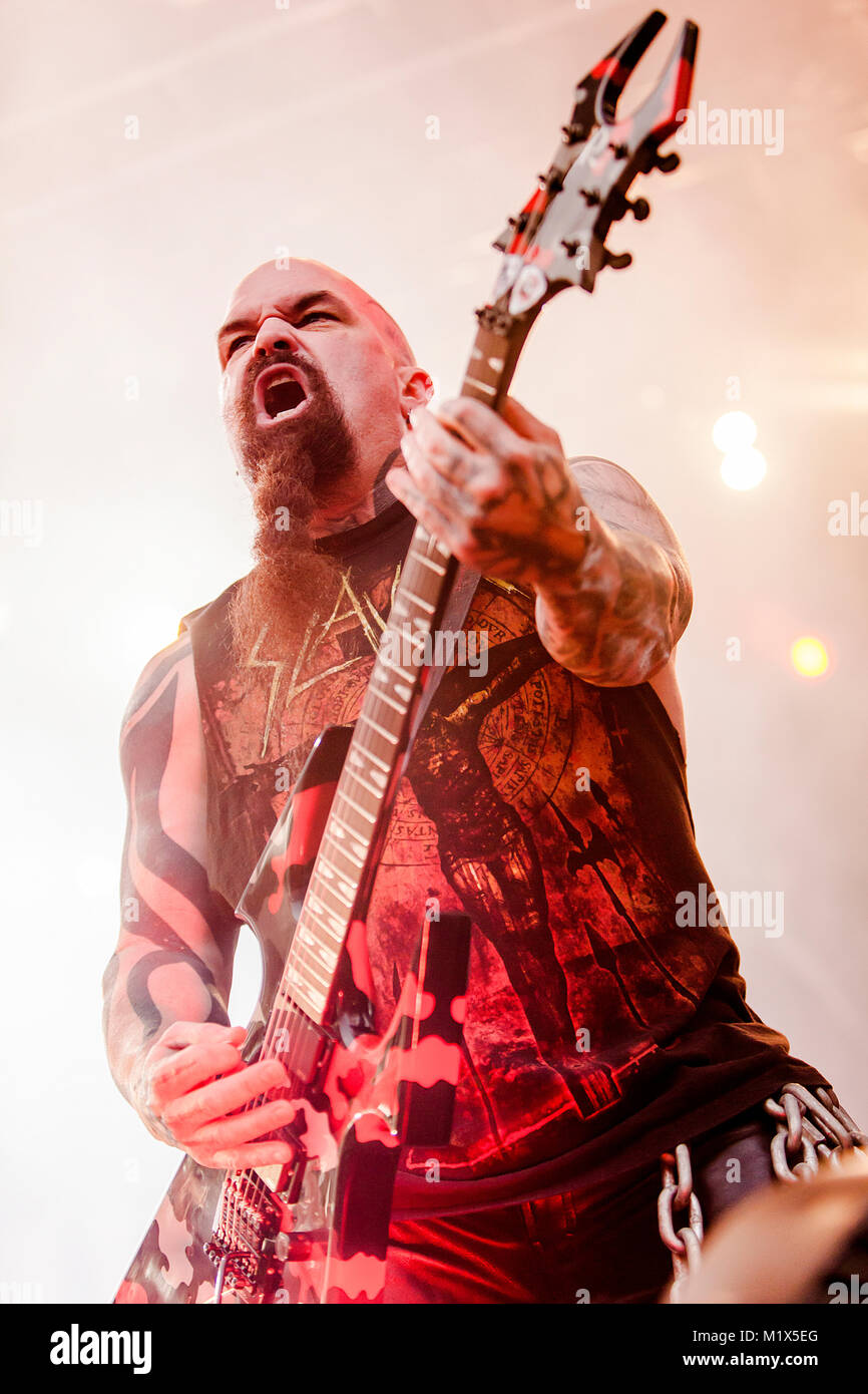 The American thrash metal band Slayer performs a live concert at ...
