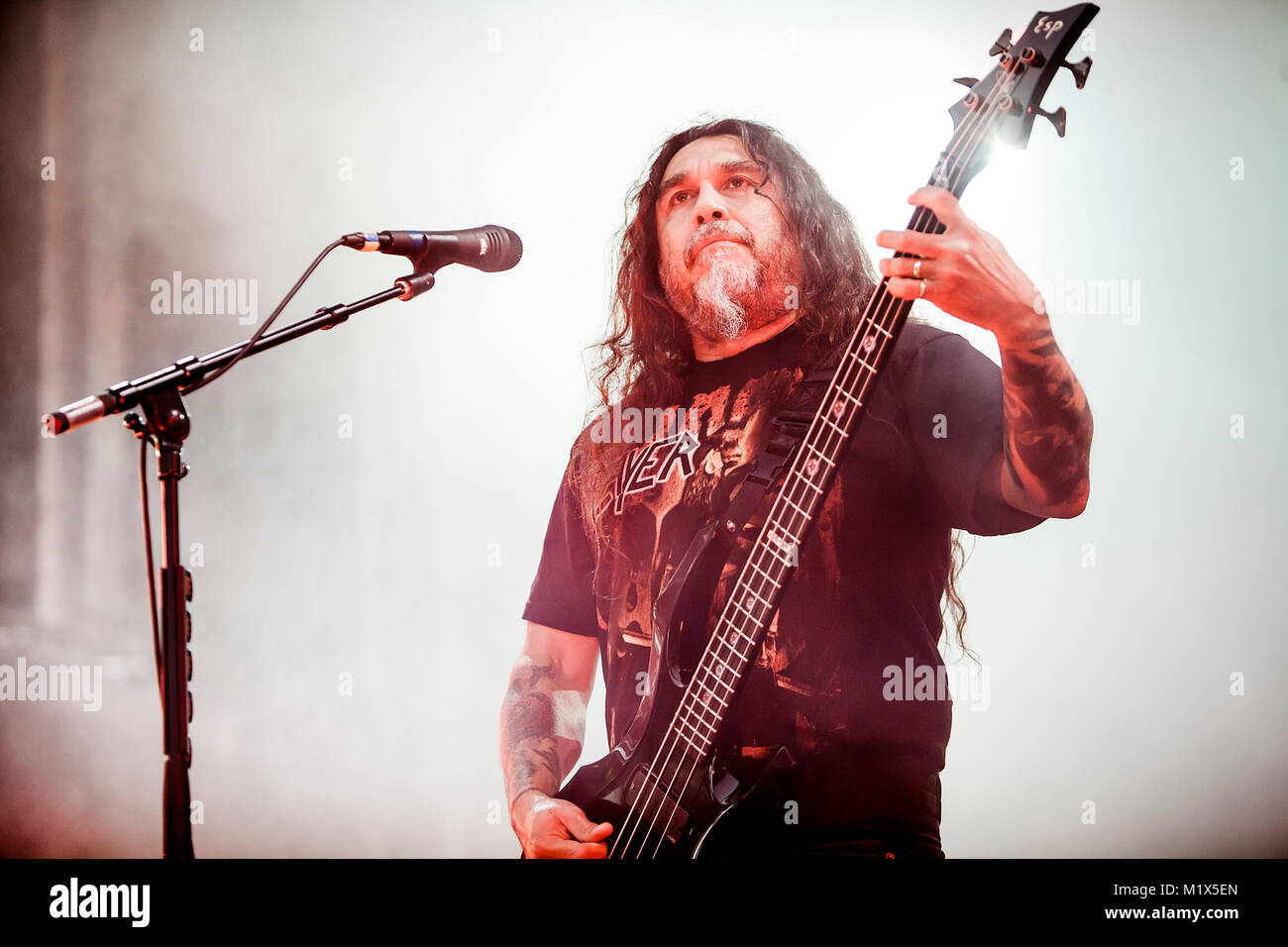 The American thrash metal band Slayer performs a live concert at ...