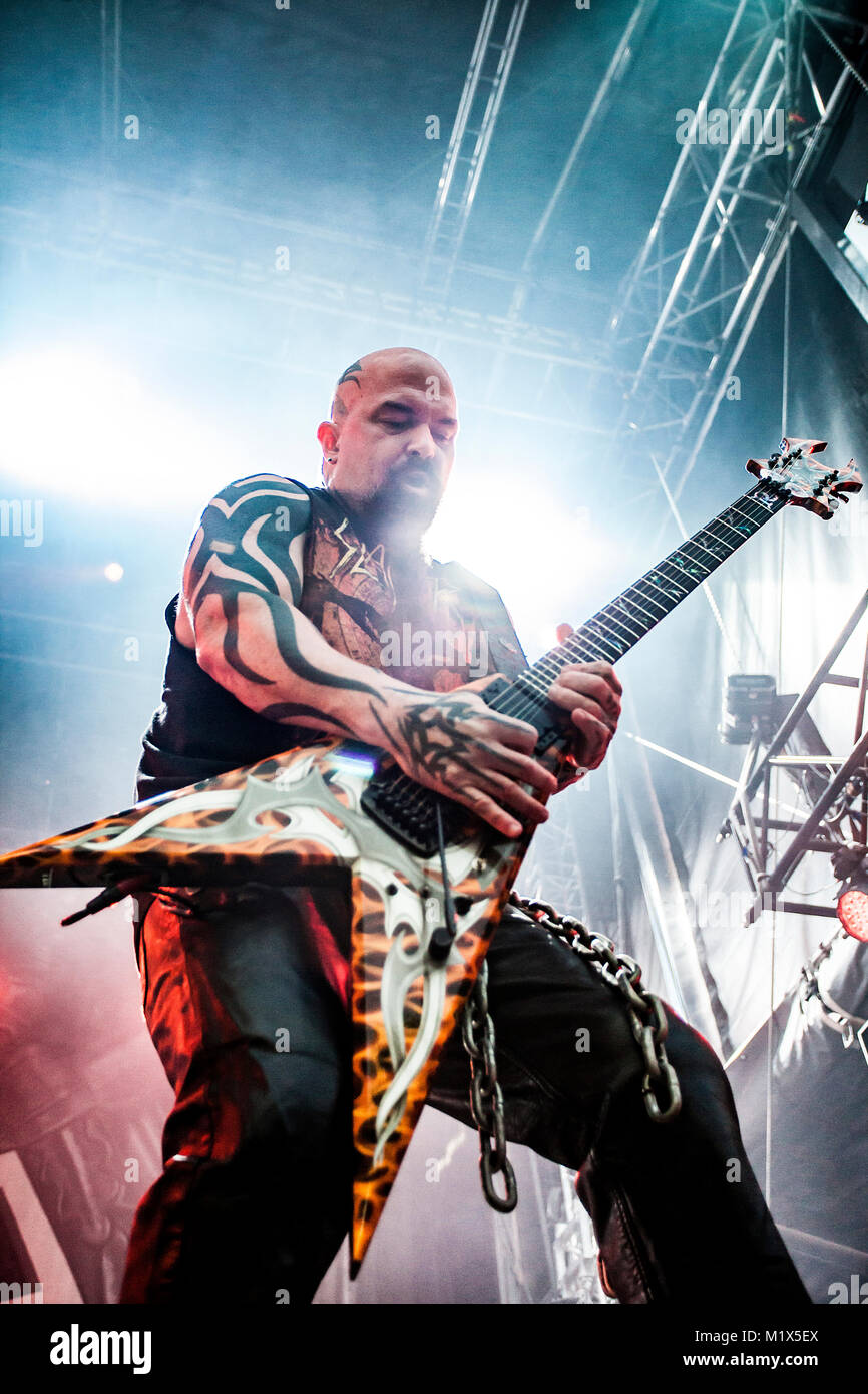 The American thrash metal band Slayer performs a live concert at ...