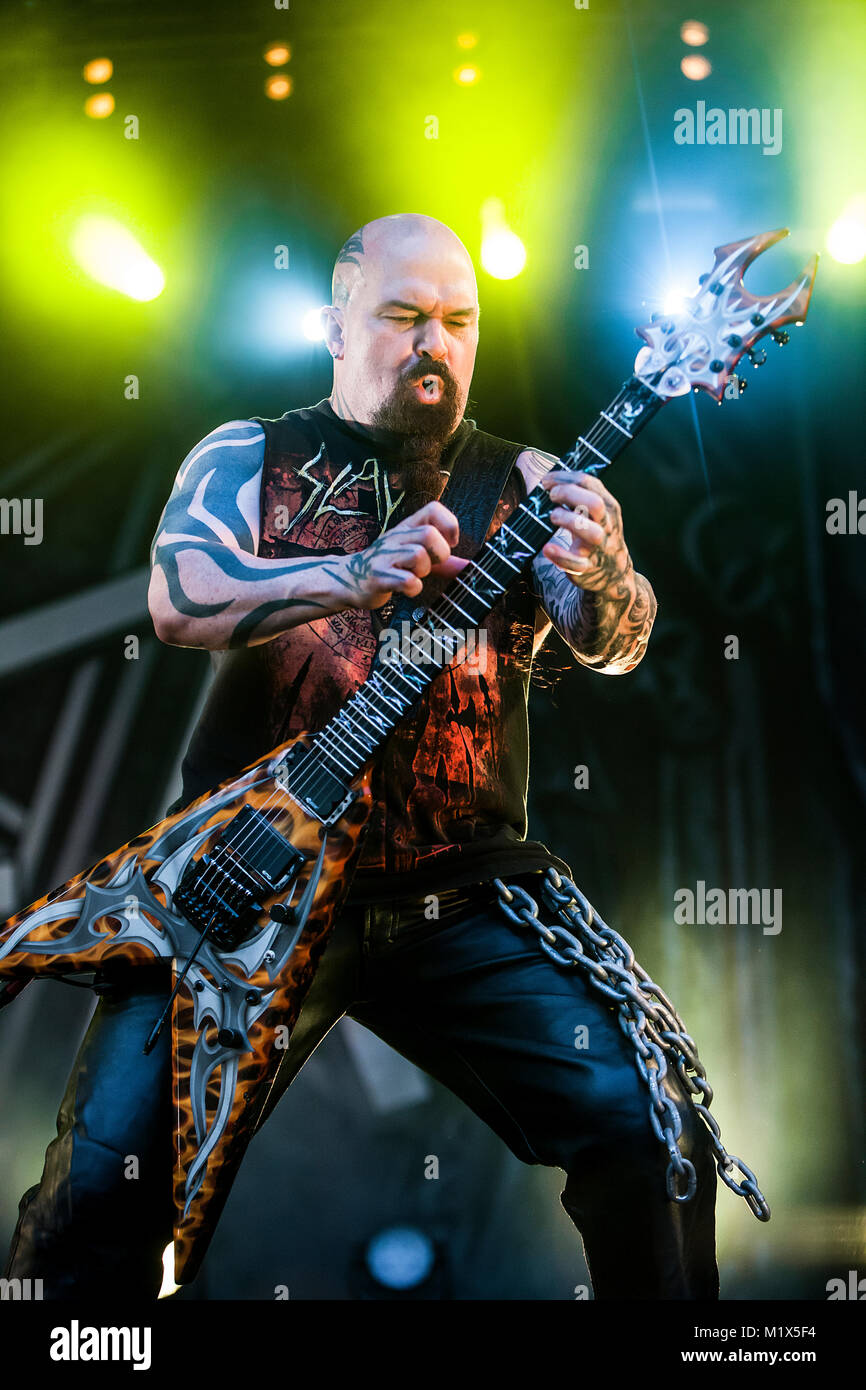 The American thrash metal band Slayer performs a live concert at ...