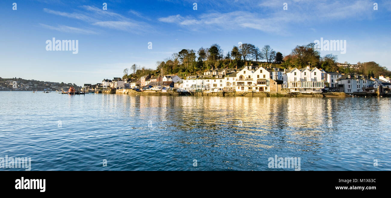 Fowey village and estuary in Cornwall on a bright and sunny February ...