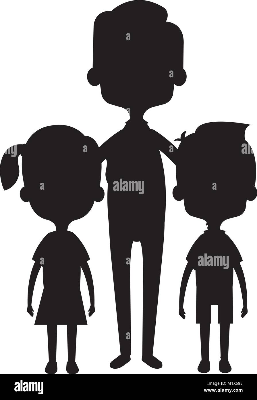 cute father with kids silhouette avatars characters Stock Vector Image ...