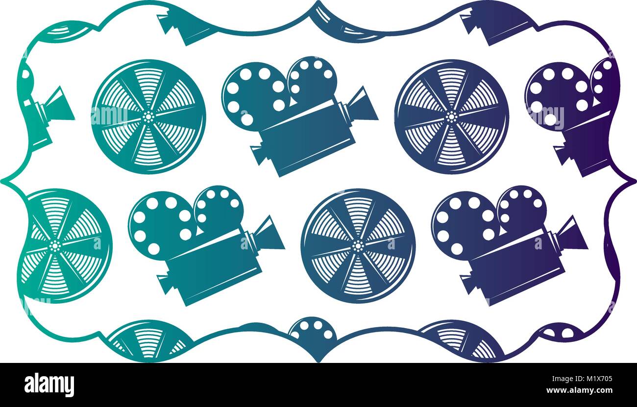 vintage label with movie camera projector and reel film Stock Vector ...