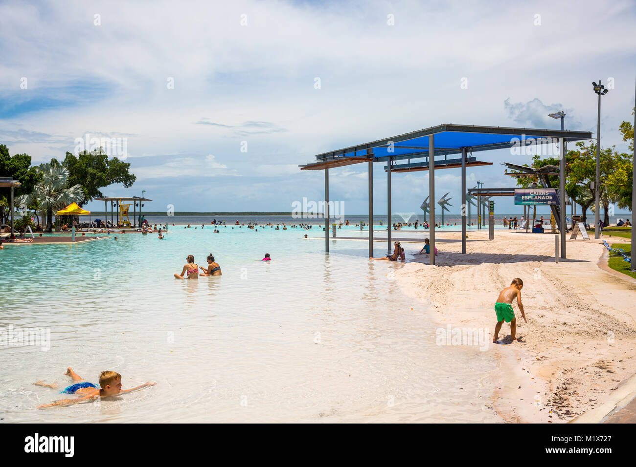 People swimming in Cairns lagoon pool in Cairns, Far North Queensland ...