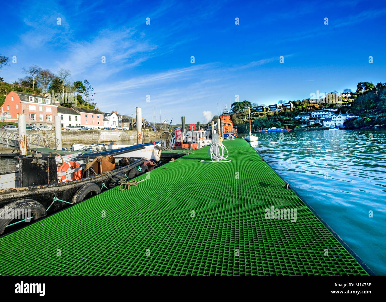 Fowey village and estuary in Cornwall on a bright and sunny February ...