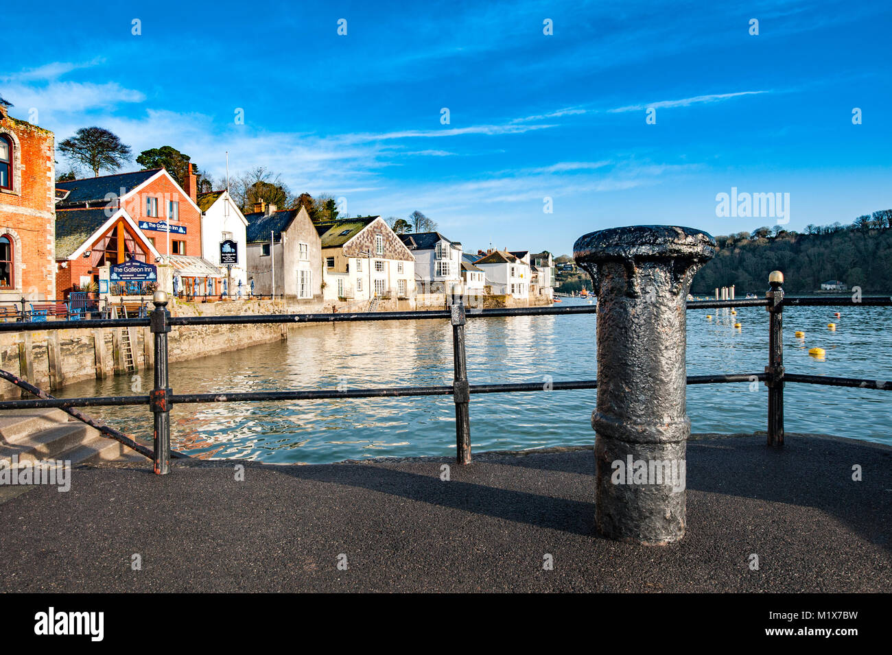 Fowey village and estuary in Cornwall on a bright and sunny February ...