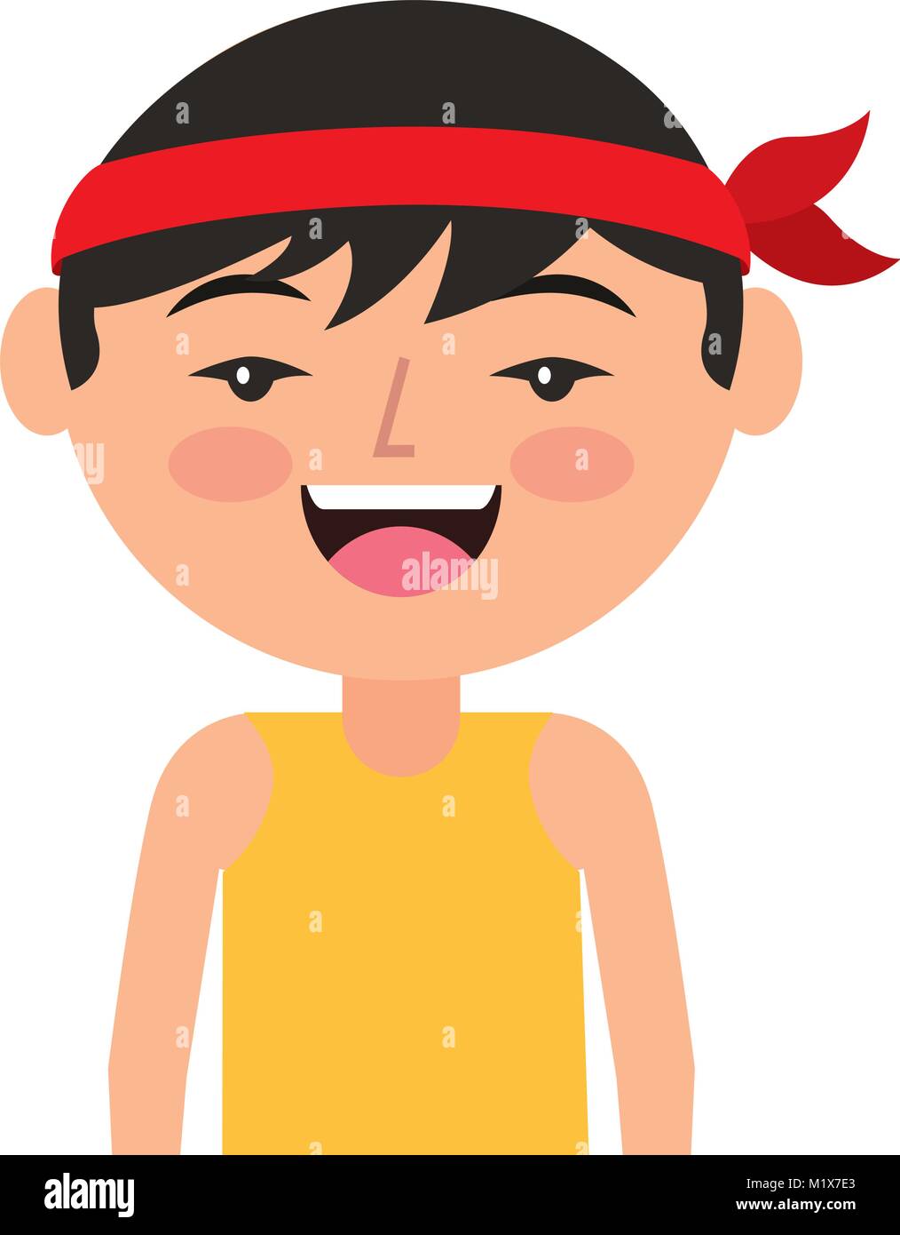portrait happy cartoon man chinese with head band Stock Vector Image ...