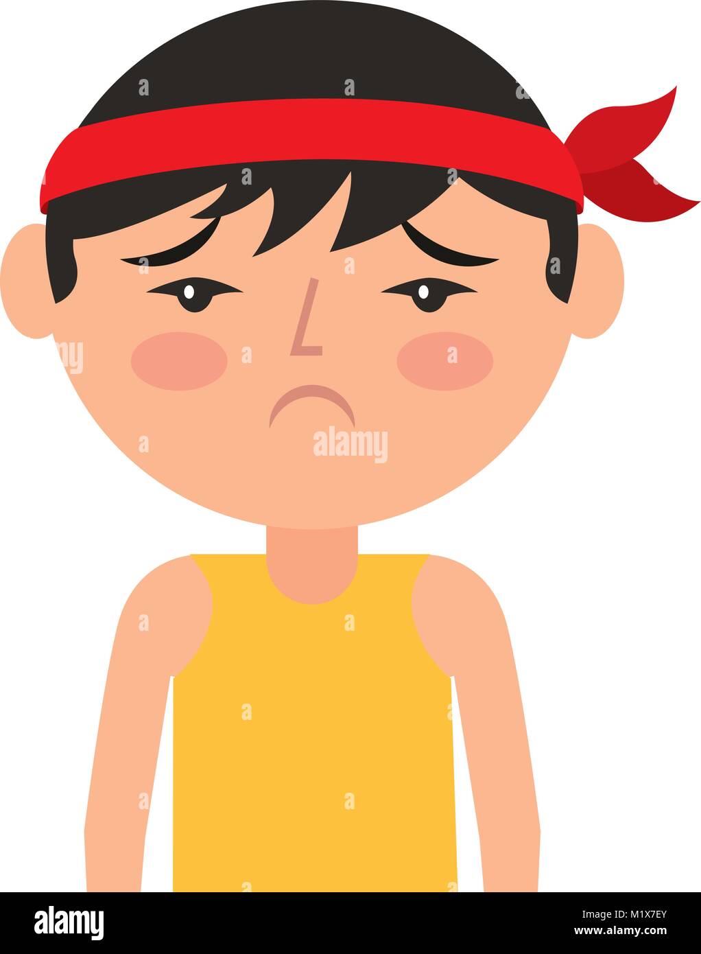 portrait cartoon sad man chinese with head band Stock Vector Image ...