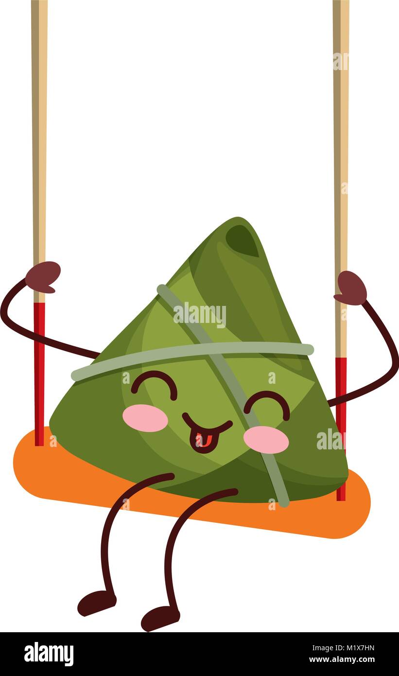 kawaii happy rice dumpling in swing play cartoon Stock Vector Image ...
